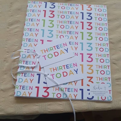 13th Birthday Wrapping Paper Thirteen Today Birthday Gift Wrap Set 13th ...