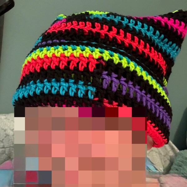 Foldable Brim Striped Droopy Eared Slouch Beanie CROCHET PATTERN ...