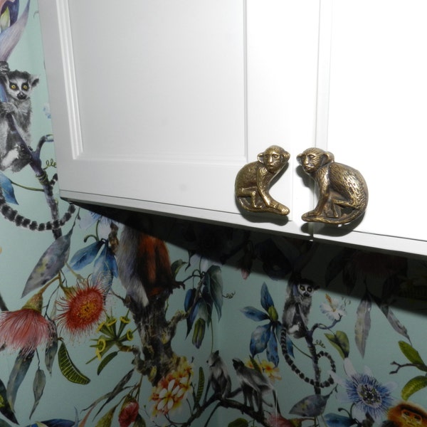 2 Pairs SOLID BRASS Monkey Park Animal Knobs Cabinet Drawer Handle ...