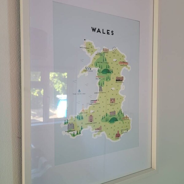 Wales Map - Illustrated Map of Wales Print / Travel Gifts / Gifts for Travellers / United ...