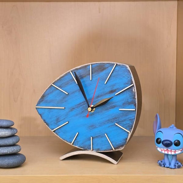 Blue Wood Desk Clock, Table Hand Painted Clock, Cute Gift Ideas ...
