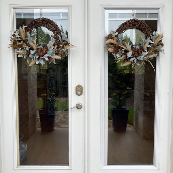 Boho Pampas Grass Eucalyptus Wreath for Front Door With Lamb's Ear and ...