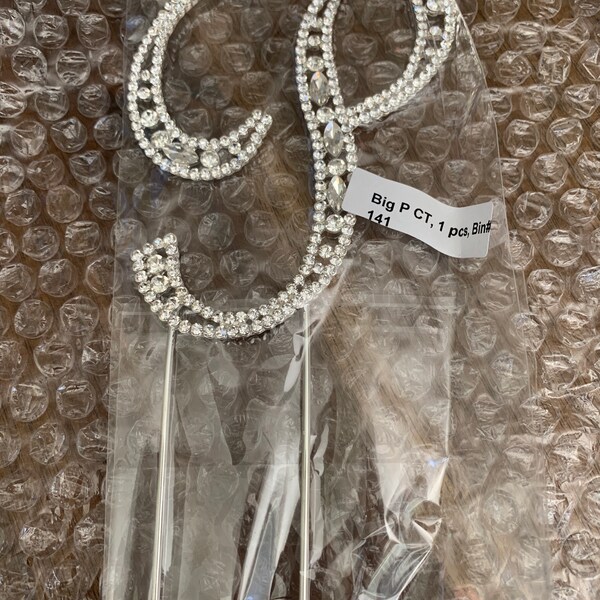 Large 5 Crystal Rhinestone Silver Cake Topper Letter p Monogram Wedding ...