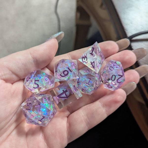 Black Sparkle DND Dice Set, Matt Black Glass Sharp Edge D&D Dice Set ...