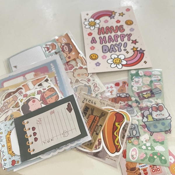 50pcs Mystery Journal Kawaii Stationery Grab Bag - Memos & Stickers ...
