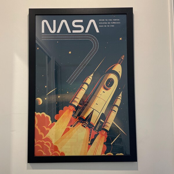 NASA Inspired Retro Space Rocket Poster - Printable Wall Art, Digital ...