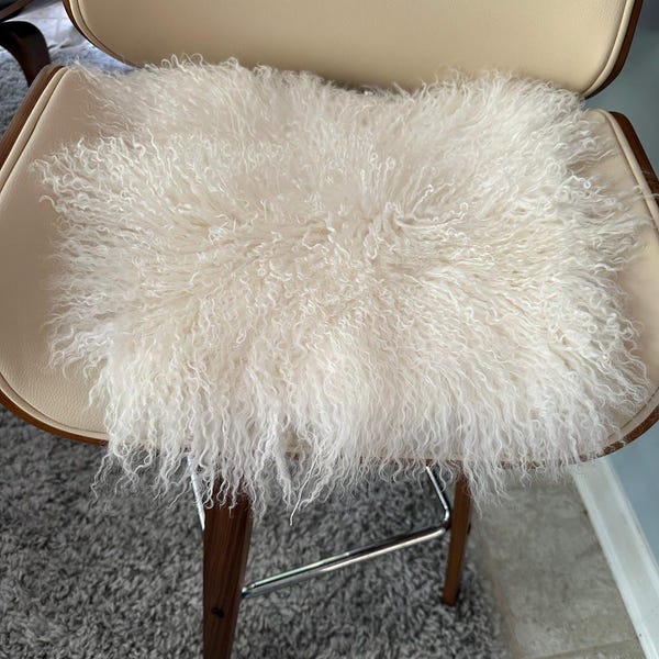 Mongolian Fur Chair Pad - Curly Sheepskin Seat Cushion, Soft & Stylish ...
