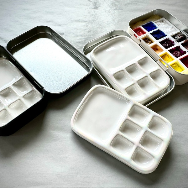 Mini Travel Ceramic Watercolor Palettes and Mixing Wells Handmade ...