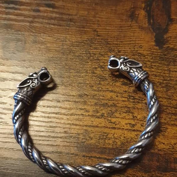 Viking Bracelet Nidhogg Dragon Head Torc, Black Stainless Steel Viking ...