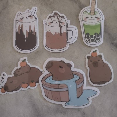 Coffee Cup Cat Sticker Set Cute Cat Sticker Waterproof Durable Stickers ...