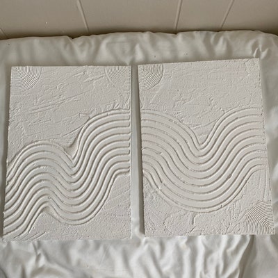 Set of 3 Boho Plaster Wall Art, Textured Wall Art, Textured Art Canvas ...