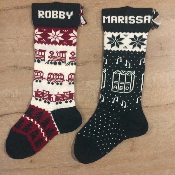 Personalized Knit Christmas Stocking 100% U.S. Wool Trains Made in the ...