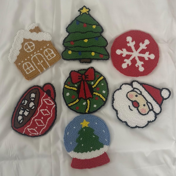 Handmade Christmas Coffee Coaster | Tufted Xmas Mug Rugs | Punch Needle ...