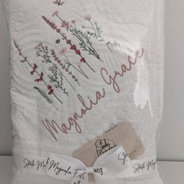 Dusty Rose Mauve Wildflower Nursery Quilt Dragonfly Baby Heirloom Quilt ...