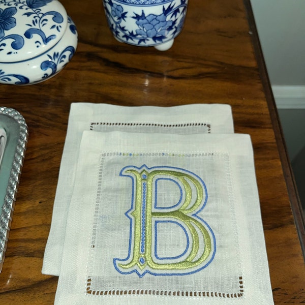 Single Letter Initial Linen Cocktail Napkins - Bess (multicolor) - Etsy