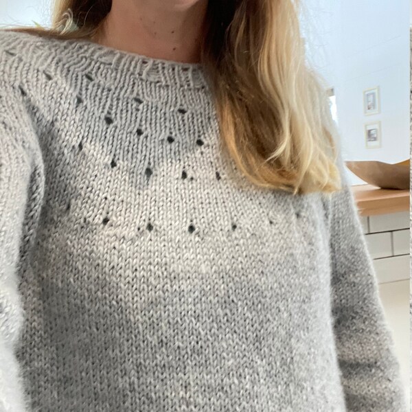 KNITTING PATTERN ** Easy Eyelet Yoke Sweater Pattern, Beginner Yoke ...