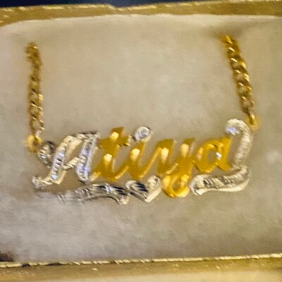 Double Name Plate With All Diamond Cuts and 14kt Gold Plated FREE CHAIN ...