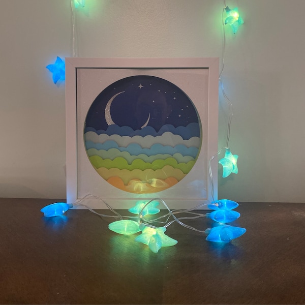 3d Cloudy Night Sky Shadow Box, Files for Cricut, for Silhouette, Paper ...