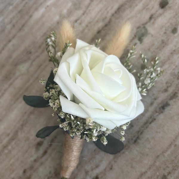 White Rose Buttonhole for Groom/ Groomsmen Wedding Flowers - Etsy UK