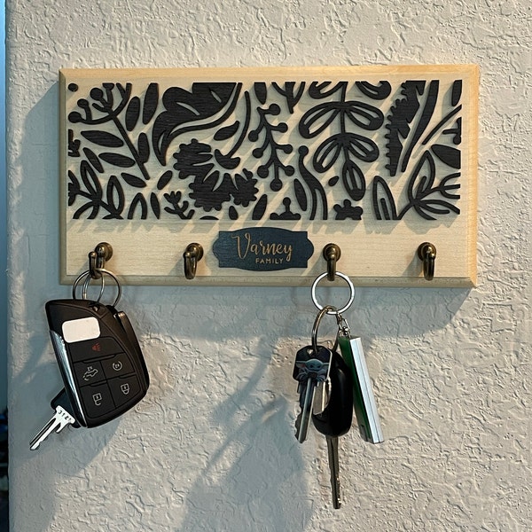 Wooden Key Holder for Wall, Personalized Entryway Organizer With Hooks ...