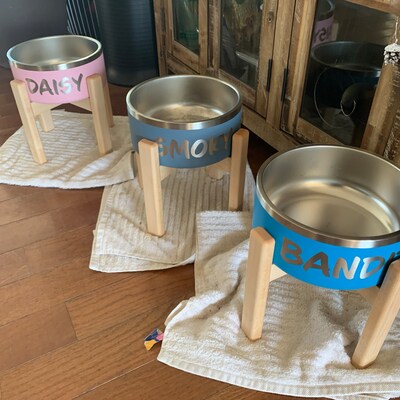 Custom Modern Elevated Dog Bowl Stand Mid-century Feeding Stand Options ...