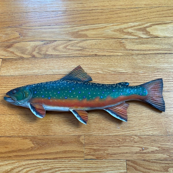 Wood Carved Fish Brook Trout Carved Fishing Gift by Vladimir Davydov ...