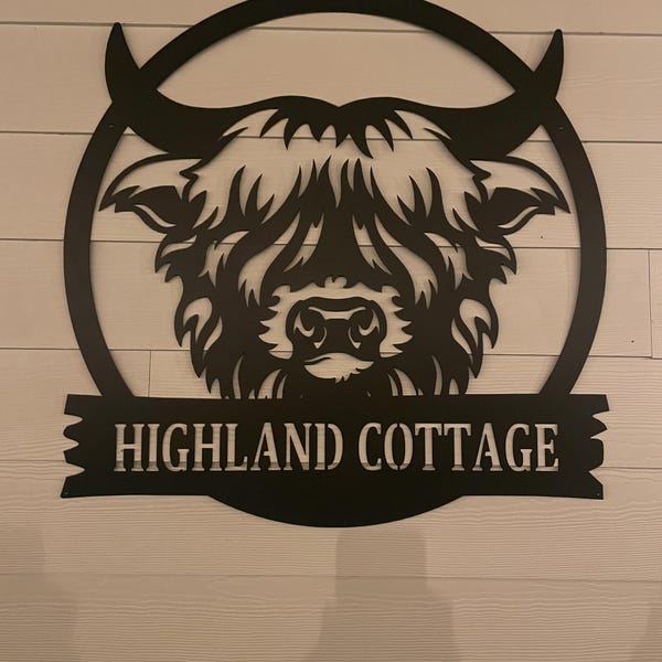 Monogram Highland Cow Sign Personalized Metal, Wedding Gift. Family ...
