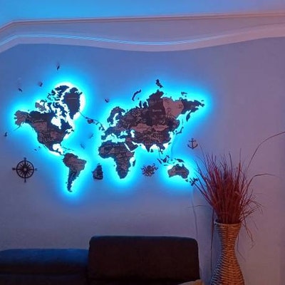 RGB LED 3D Wooden World Map, 3D LED Wooden Map of the World, Boss ...