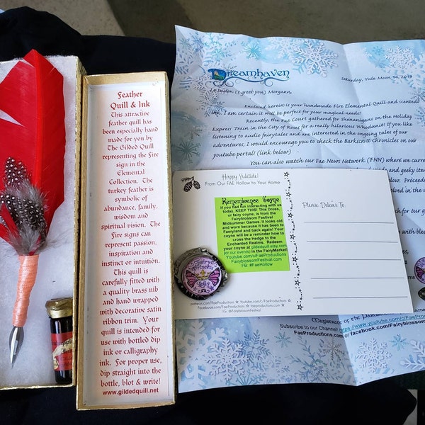 FIRE Elemental QUILL Dip Pen and Scented INK Set, Spell Writing, Magic ...
