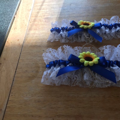 Sunflower, Royal Blue, Jute and Lace Garters, Boho Garters, Country ...