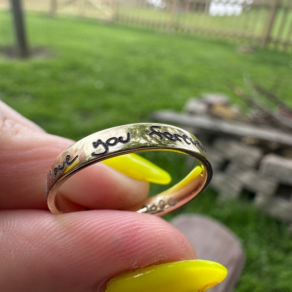 14k 18k Solid Gold Handwriting Ring, Engrave Name Coordinate Gold 3 Mm ...