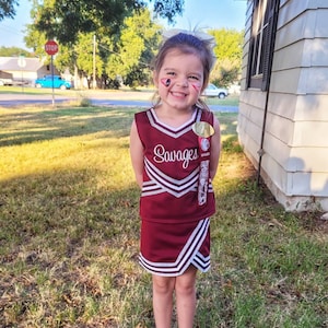 Maroon & White Cheer Uniform, Customized Cheerleading Uniform, Girls ...