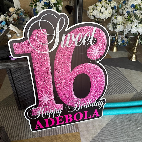 Sweet 16 Personalized Birthday Yard Sign, Lawn Decoration, Printed - Etsy