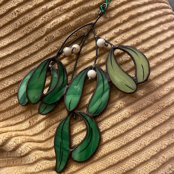 Stained Glass Mistletoe Ornament - Holiday Decor - Etsy