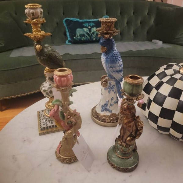 Hollywood Regency Pink Parrot Candle Holder, Bird Candlestick, Pink ...