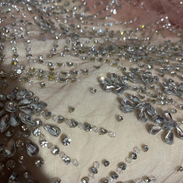 High-end Rhinestone Embellished Fabric | Luxurious Beaded Mesh for Prom ...