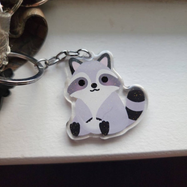 Raccoon Acrylic Glitter Keychain | Kawaii Chibi Wild Animal Lover Art ...