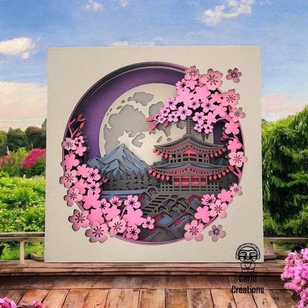 Japanese Cherry Blossoms Shadow Box Svg, Asian Shadow Box Svg, Japanese ...