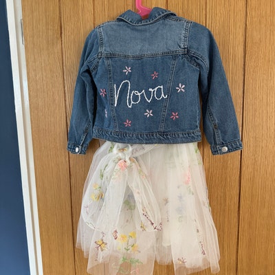 Name Embroidered Personalised Baby Children Denim Jacket Flowers - Etsy UK