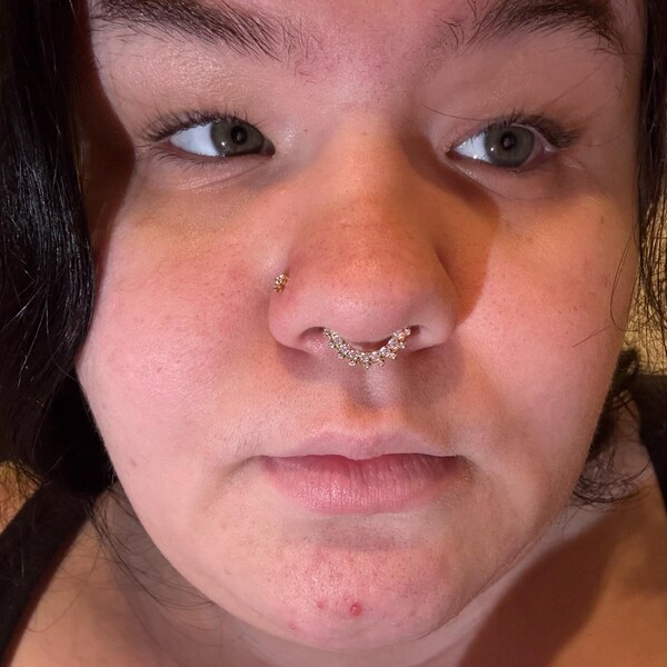 14K 16G Sun Hinged Septum Clicker Black CZ, Hinged Solid Gold Septum ...