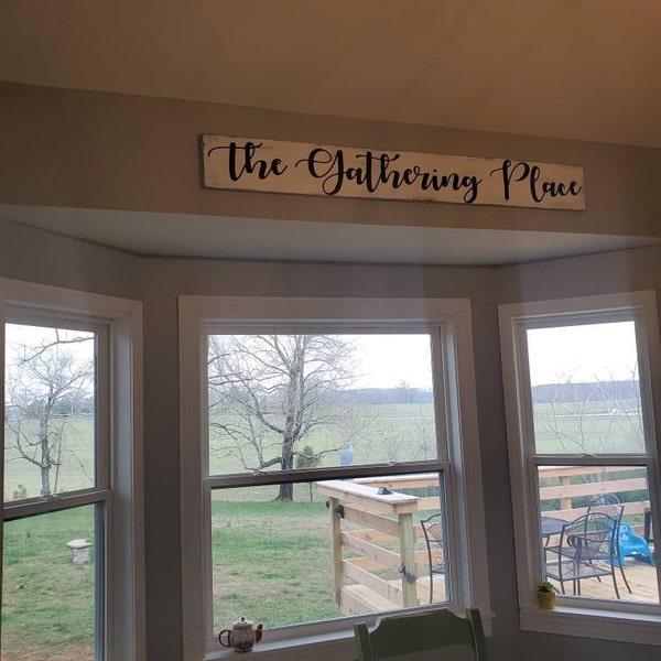 The Gathering Place Sign 8 X 48 Distressed Rustic Wood Extra Large Wall ...