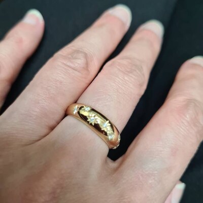 Diamond Starburst Ring / 14k Solid Gold Star Setting Diamond Ring ...