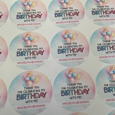 Thank You Stickers Birthday, Printed, Happy Birthday Labels ...