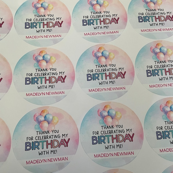 Thank You Stickers Birthday, Printed, Happy Birthday Labels ...