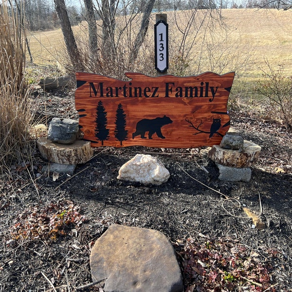 Outdoor Signs, Wooden Carved Cabin Sign, Pine Trees, Custom Wood Sign ...