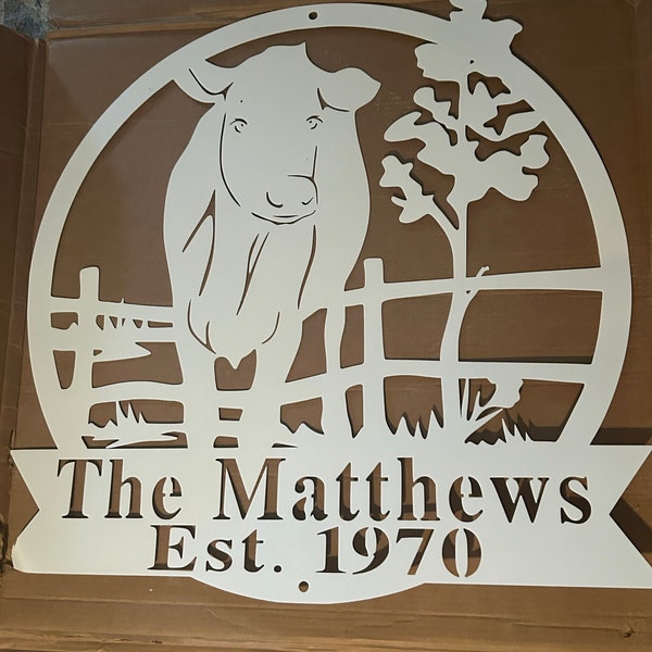 Custom Cow Farm Sign, Metal Cow Sign, Personalized Cow Metal Name Sign ...