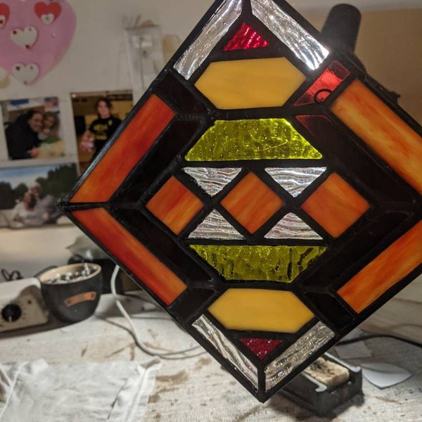 Beginner Stained Glass Pattern: Square Geometric Suncatcher (PDF & PNG ...