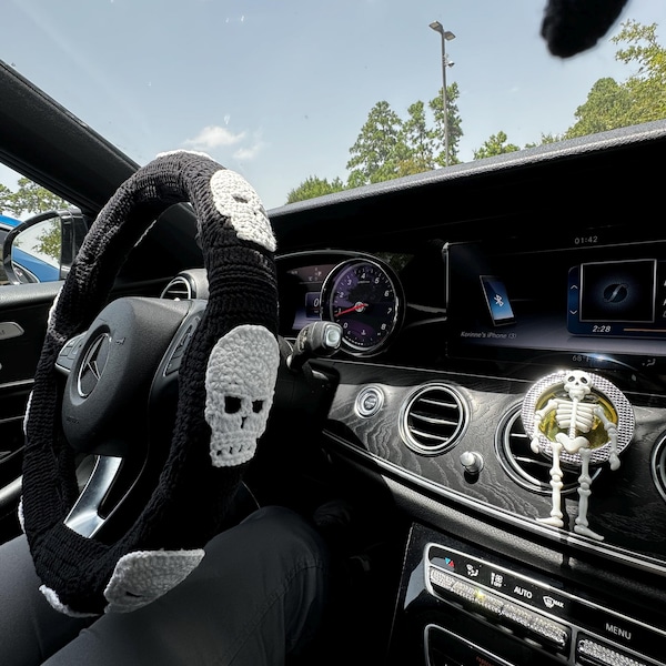 Black Skull Steering Wheel Cover Crochet for Men | Halloween Car ...