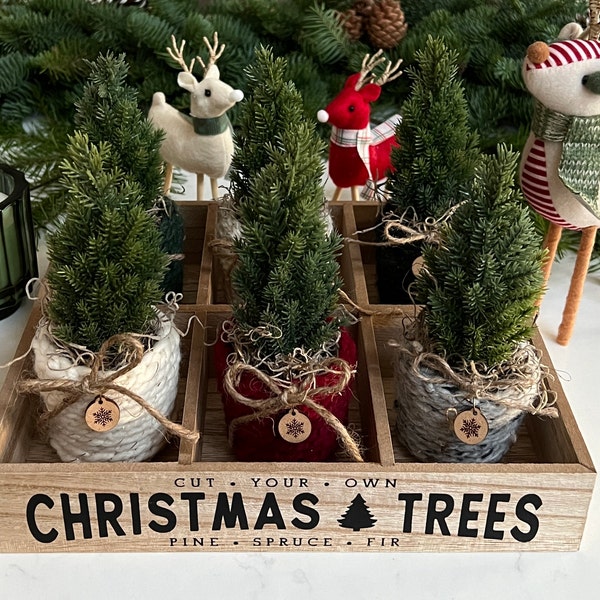 Mini Farmhouse Faux Christmas Tree Crochet Planter Sweater Cozy Winter ...