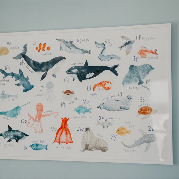 Sea Animals Numbers Poster, Ocean Animals Counting 1-10 Print, Playroom ...